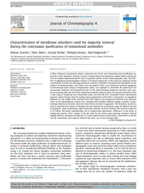 (PDF) Characterization of membrane adsorbers used for impurity removal ...