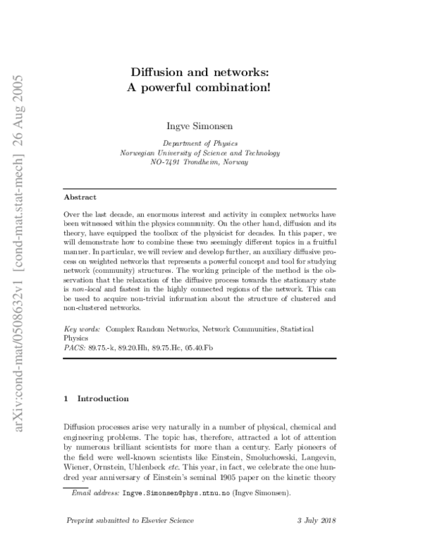 (PDF) Diffusion and networks