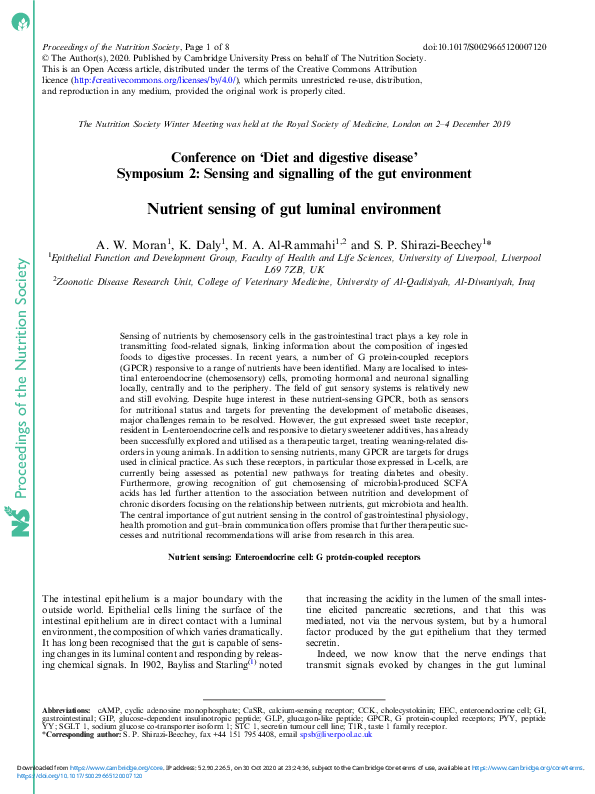 (PDF) Nutrient sensing of gut luminal environment