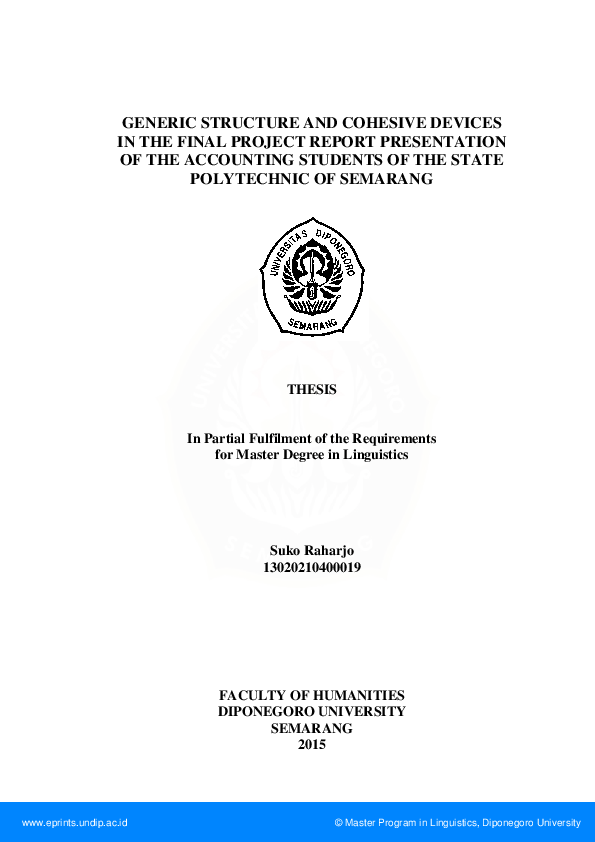 Generic Structure and Cohesive Devices in the Final Project Report ...