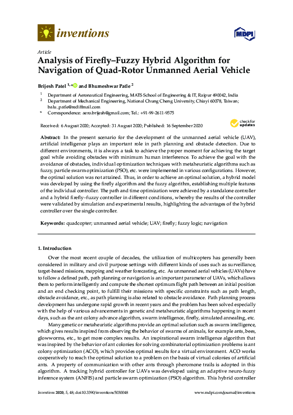 (PDF) Analysis of Firefly–Fuzzy Hybrid Algorithm for Navigation of Quad-Rotor Unmanned Aerial ...