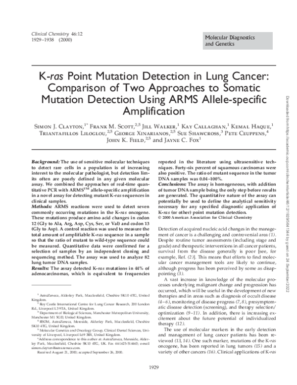 (PDF) K-ras Point Mutation Detection in Lung Cancer: Comparison of Two ...