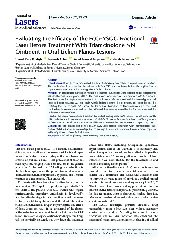 (PDF) Evaluating the Efficacy of the Er,Cr:YSGG Fractional Laser Before Treatment With ...