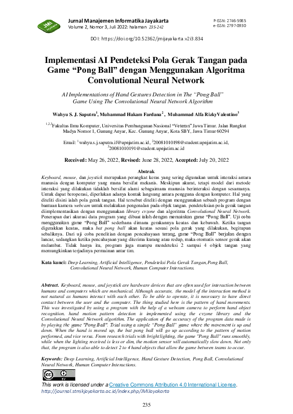 (PDF) Implementasi AI Pendeteksi Pola Gerak Tangan pada Game “Pong Ball” dengan Menggunakan ...