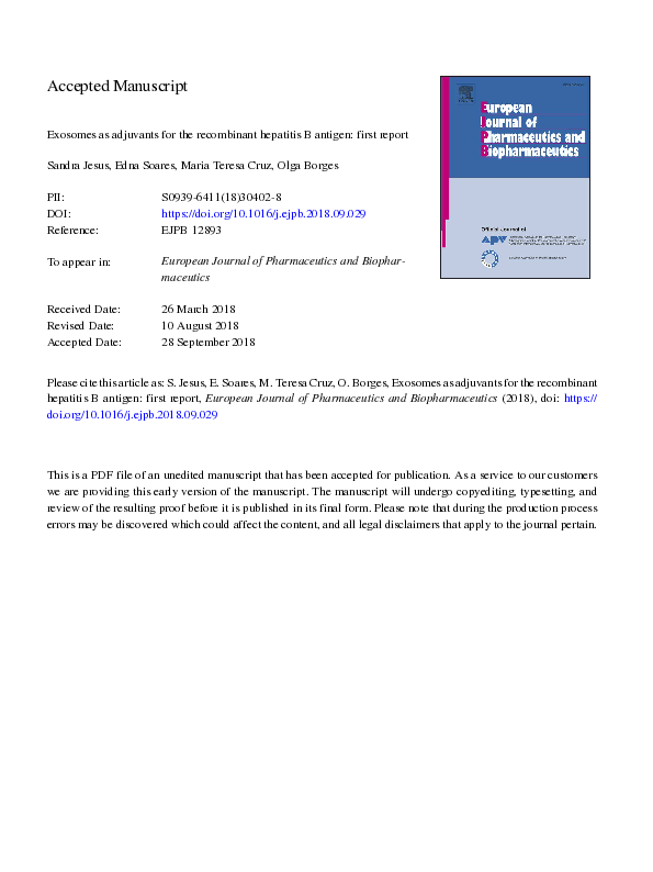 (PDF) Exosomes as adjuvants for the recombinant hepatitis B antigen ...