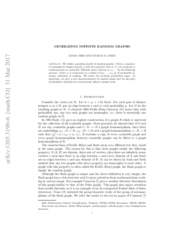 (PDF) Generating Infinite Random Graphs