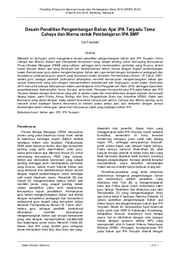 (PDF) Desain Penelitian Pengembangan Bahan Ajar IPA Terpadu Tema Cahaya dan Warna untuk ...