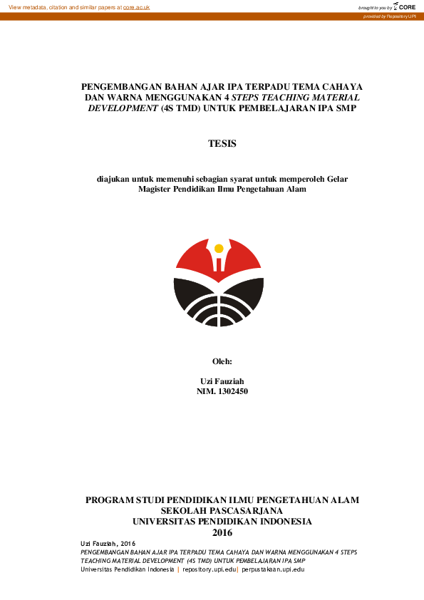 (PDF) Pengembangan Bahan Ajar Ipa Terpadu Tema Cahaya Dan Warna Menggunakan 4 Steps Teaching ...