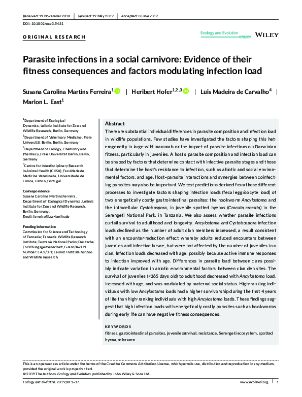 (PDF) Parasite infections in a social carnivore: Evidence of their ...