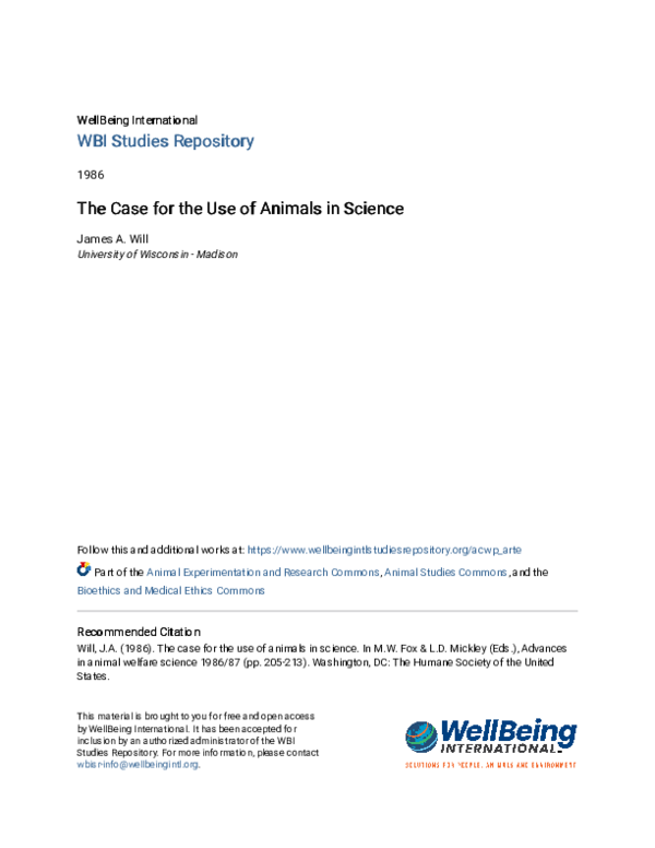 (PDF) The Case for the Use of Animals in Science