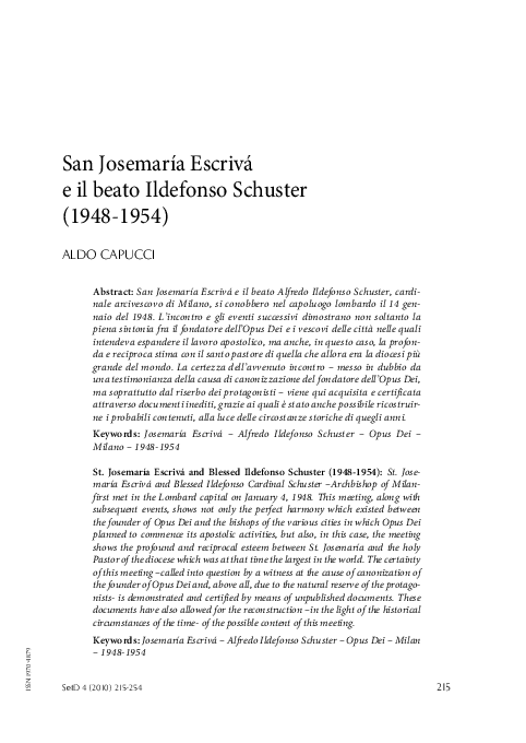 (PDF) Vol. 4/2010 - San Josemaría Escrivá e il beato Ildefonso Schuster ...