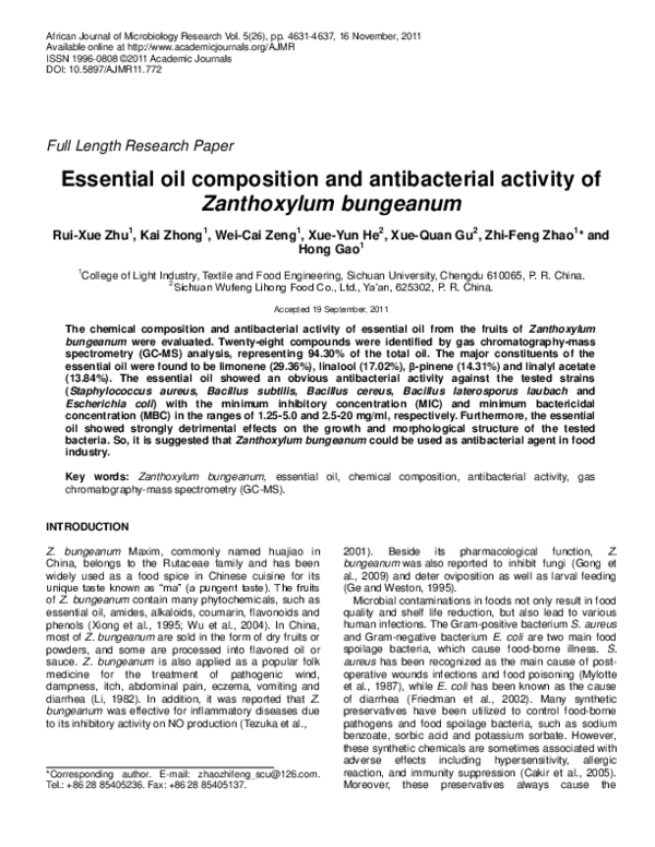 (PDF) Essential oil composition and antibacterial activity of ...