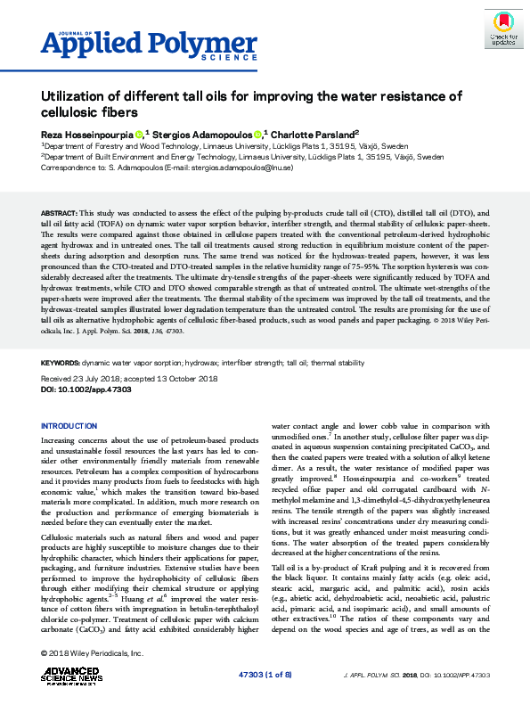 (PDF) Utilization of different tall oils for improving the water ...