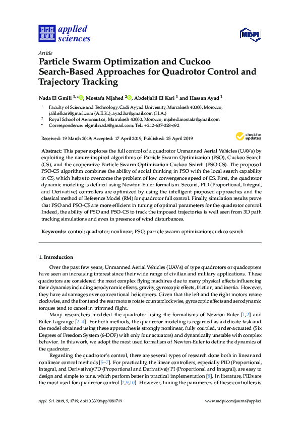 (PDF) Particle Swarm Optimization and Cuckoo Search-Based Approaches for Quadrotor Control and ...