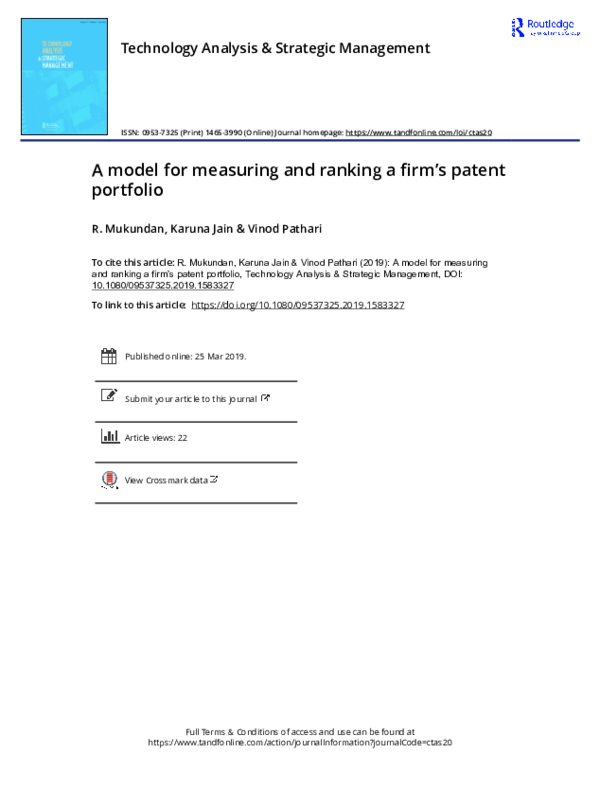 (PDF) A model for measuring and ranking a firm’s patent portfolio ...