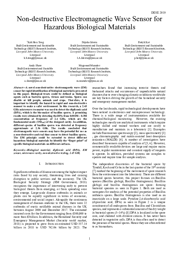 (PDF) Non-destructive Electromagnetic Wave Sensor for Hazardous ...