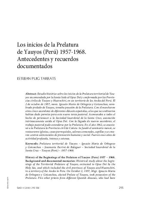 (PDF) Vol. 4/2010 - Los inicios de la Prelatura de Yauyos (Perú) 1957 ...