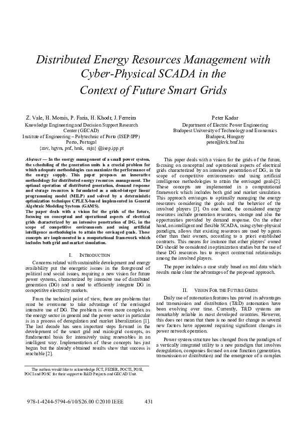 (PDF) Distributed energy resources management with cyber-physical SCADA in the context of future ...