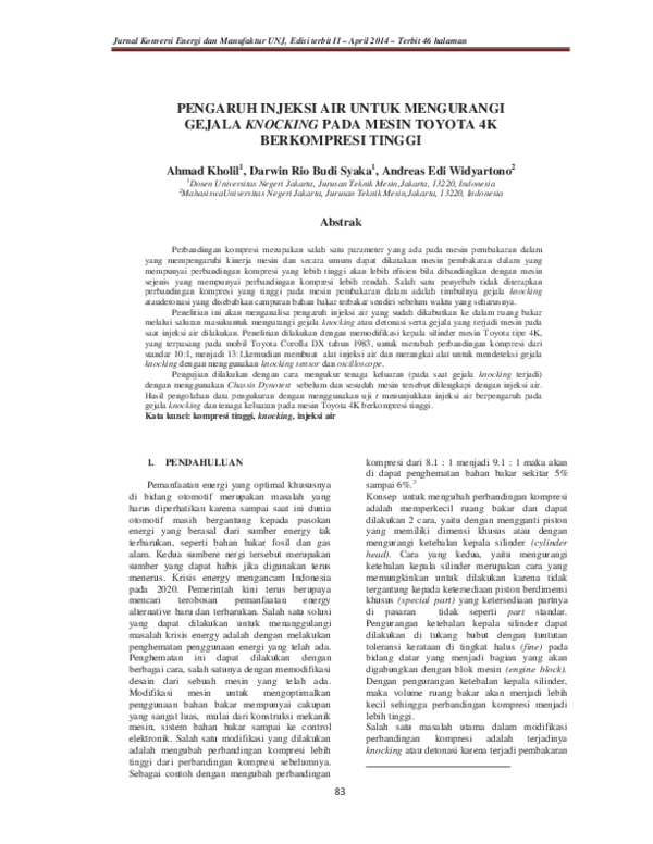 (PDF) Pengaruh Injeksi Air Untuk Mengurangi Gejala Knocking Pada Mesin ...