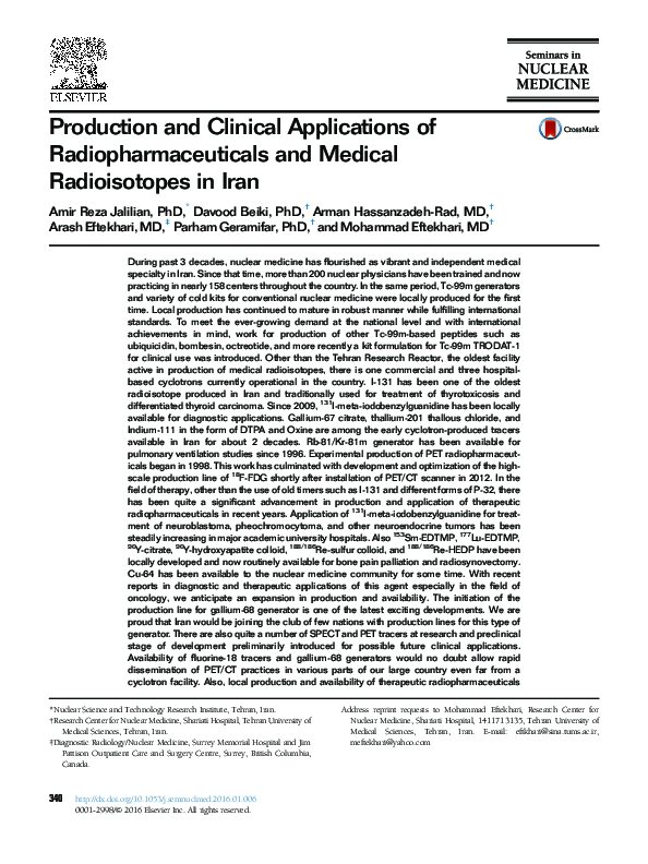 (PDF) Production and Clinical Applications of Radiopharmaceuticals and ...
