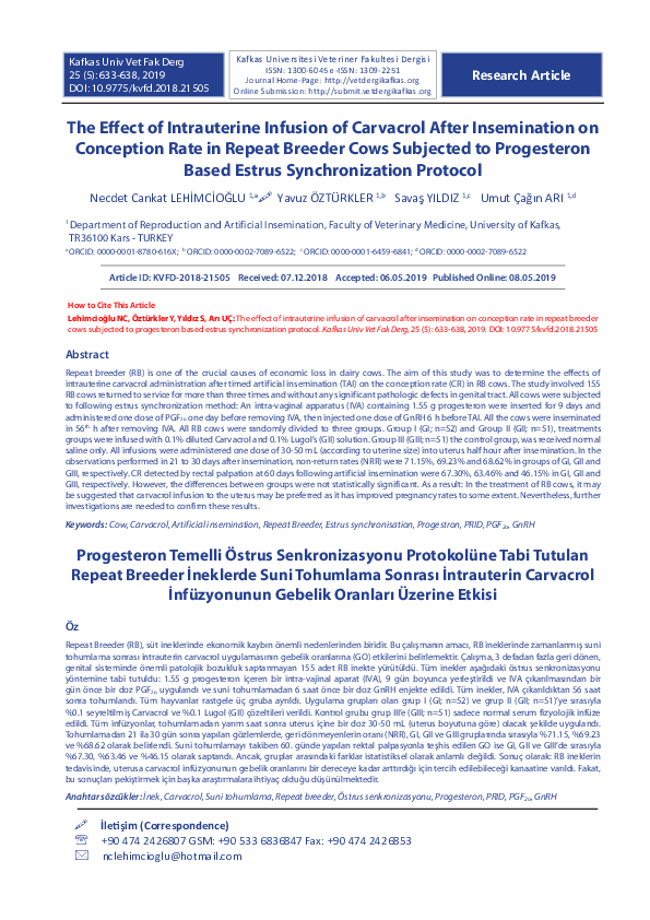 (PDF) The effect of intrauterine infusion of carvacrol after insemination on conception rate in ...