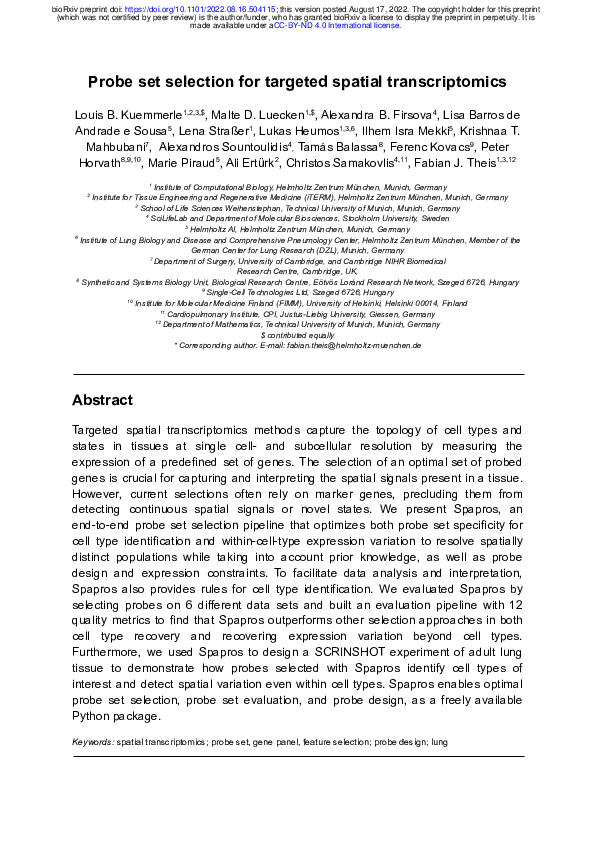 (PDF) Probe set selection for targeted spatial transcriptomics