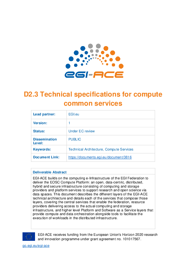 (PDF) EGI-ACE D2.3 Technical specifications for compute common services