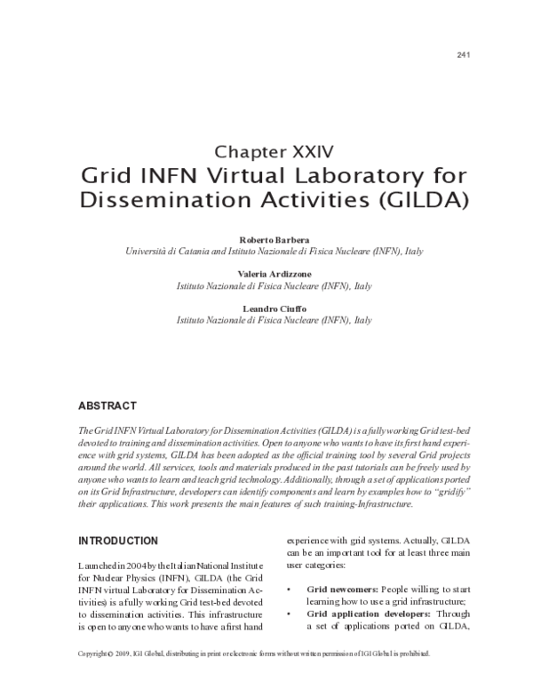 (PDF) Grid INFN Virtual Laboratory for Dissemination Activities (GILDA)