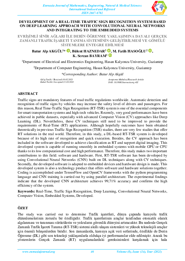 Pdf Development Of A Real Time Traffic Sign Recognition System Based On Deep Learning Approach