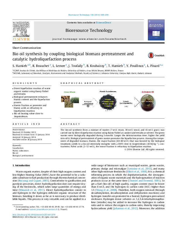 (PDF) Bio oil synthesis by coupling biological biomass pretreatment and ...