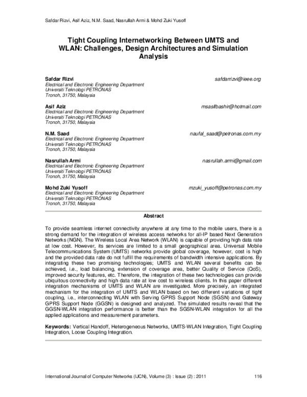 Pdf Tight Coupling Internetworking Between Umts And Wlan Challenges