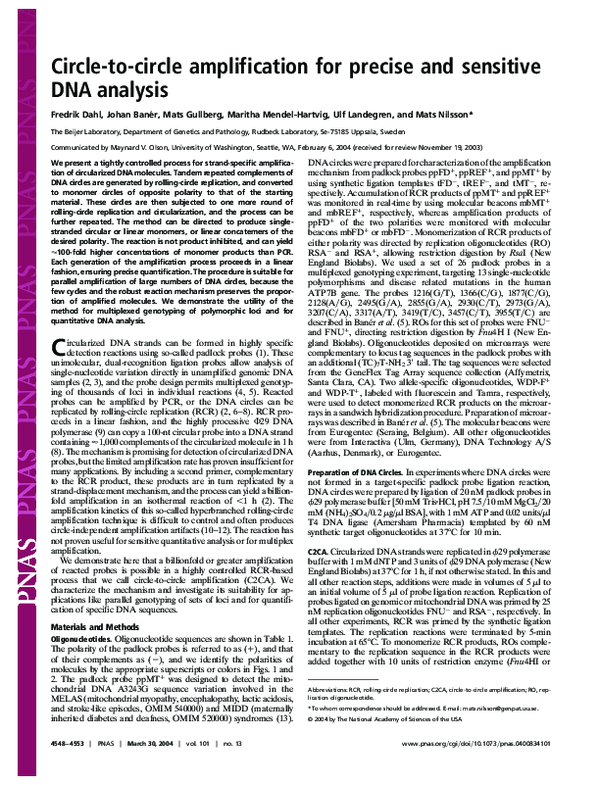 (PDF) Circle-to-circle amplification for precise and sensitive DNA analysis