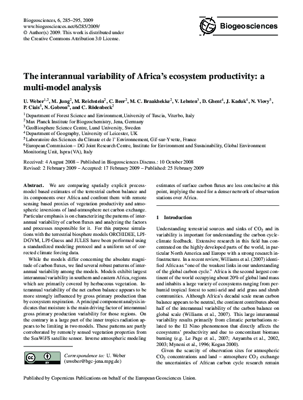 Pdf The Interannual Variability Of Africas Ecosystem Productivity A