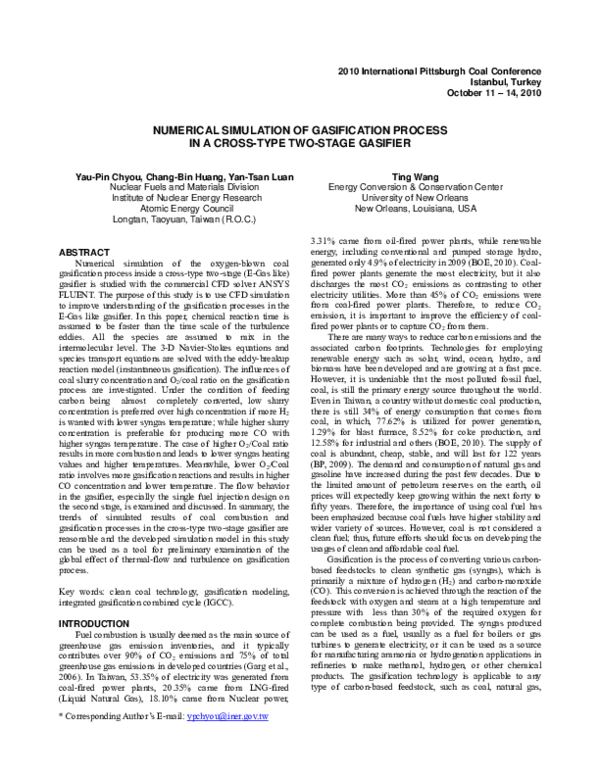 Pdf Numerical Simulation Of Gasification Process In A Cross Type Two