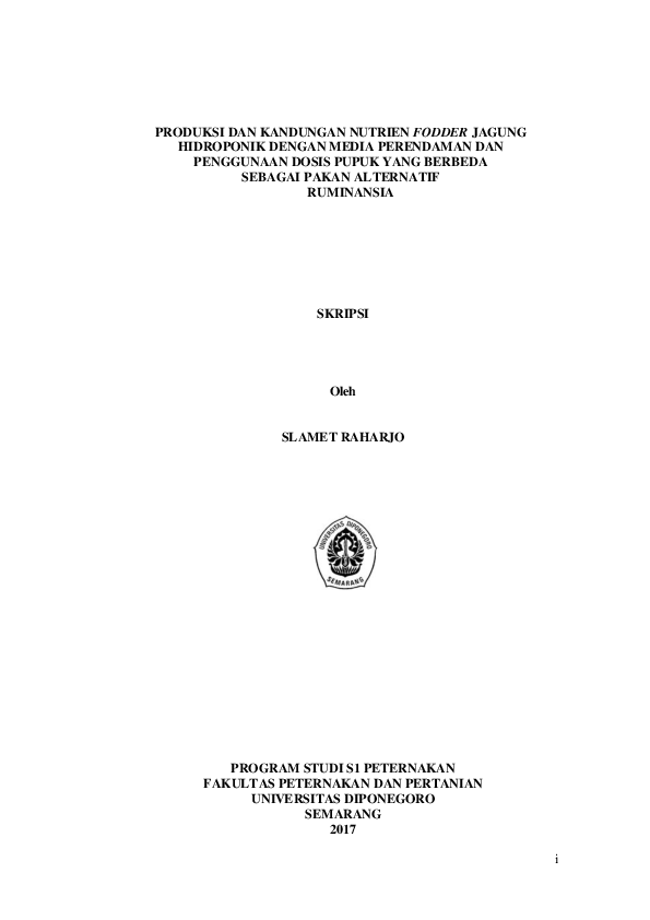(PDF) Produksi dan Kandungan Nutrien Fodder Jagung Hidroponik dengan Media Perendaman dan ...