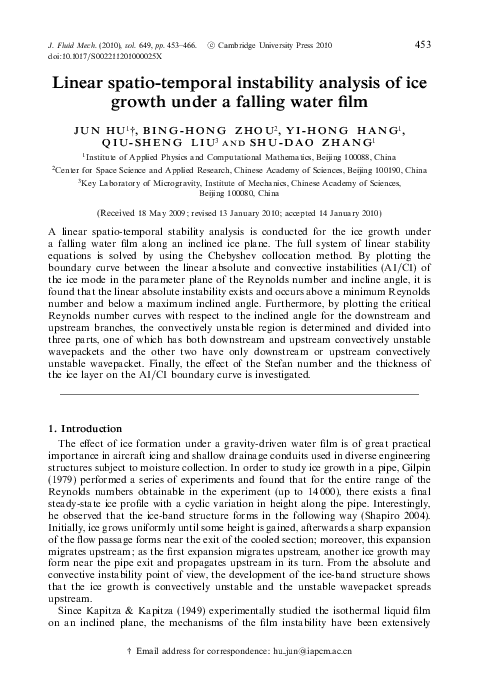 (PDF) Linear spatio-temporal instability analysis of ice growth under a ...
