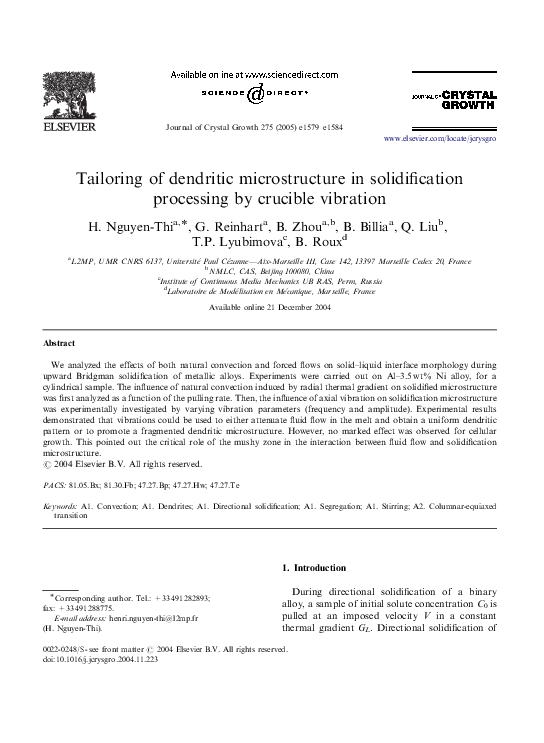 (PDF) Tailoring of dendritic microstructure in solidification processing by crucible vibration