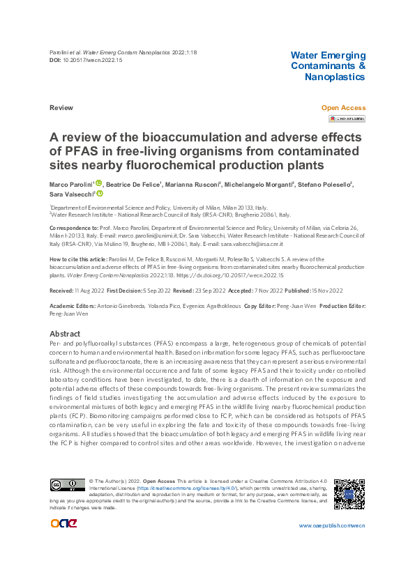 (PDF) A review of the bioaccumulation and adverse effects of PFAS in ...