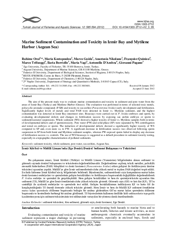 (PDF) Marine Sediment Contamination and Toxicity in Izmir Bay and ...