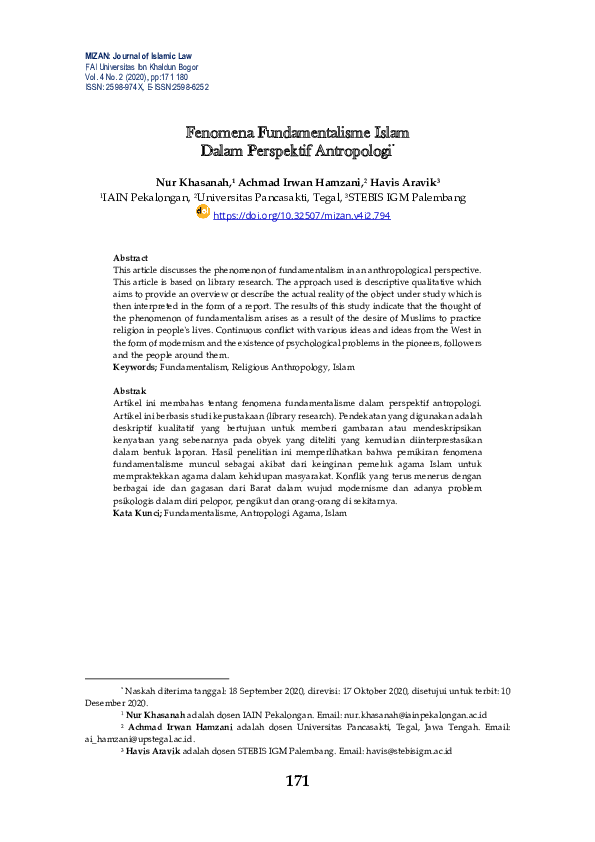 (PDF) Fenomena Fundamentalisme Islam dalam Perspektif Antropologi