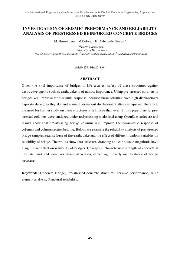 Pdf Investigation Of Seismic Performance And Reliability Analysis Of Prestressed Reinforced