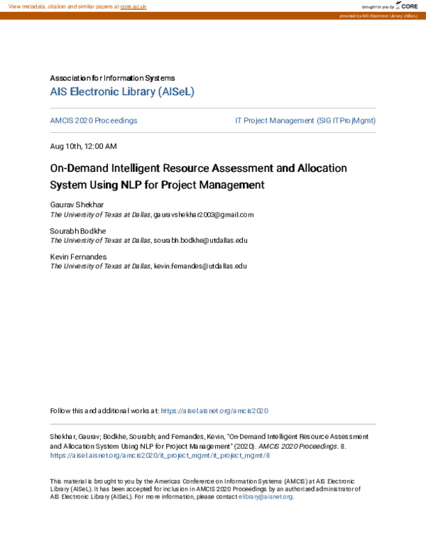 (PDF) On-Demand Intelligent Resource Assessment and Allocation System Using NLP for Project ...