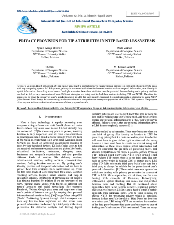 (PDF) Privacy Provision for Tip Attributes in NTTP Based LBS Systems