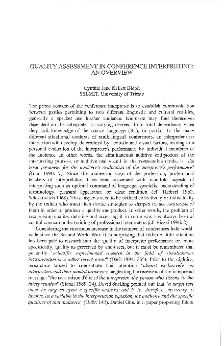 (PDF) Quality Assessment in Conference Interpreting: an Overview