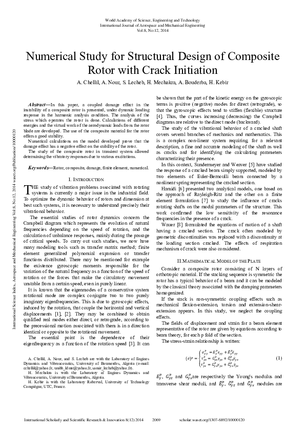 (PDF) Numerical Study For Structural Design Of Composite Rotor With Crack Initiation