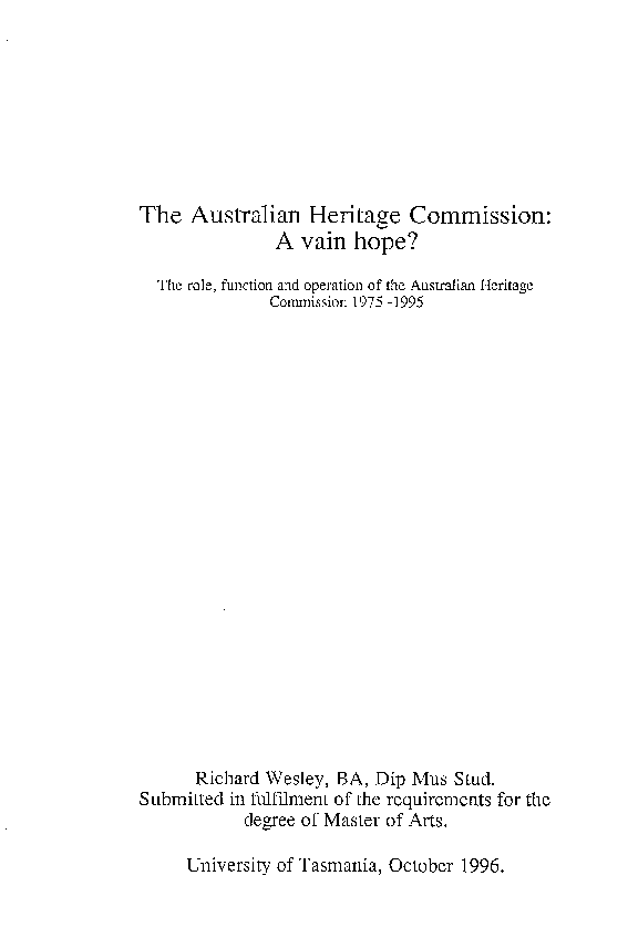 (PDF) The Australian Heritage Commission, a vain hope? : the role ...