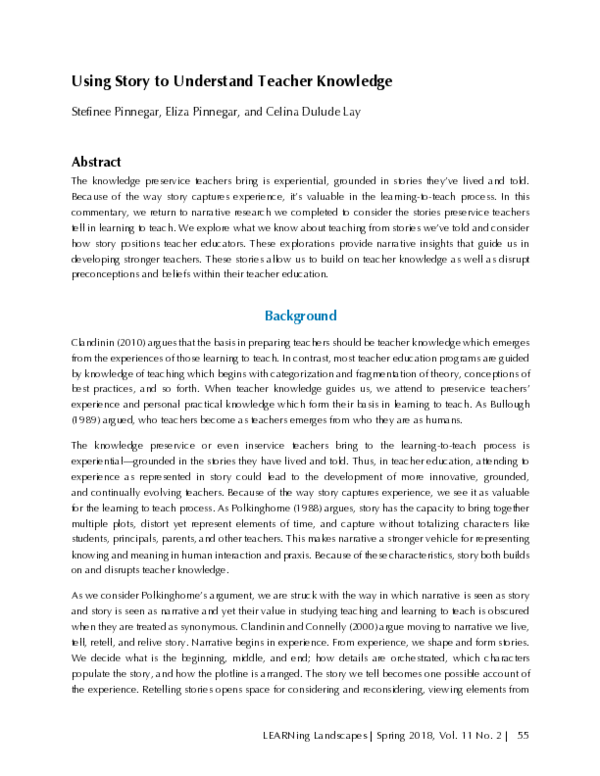 (PDF) Using Story to Understand Teacher Knowledge