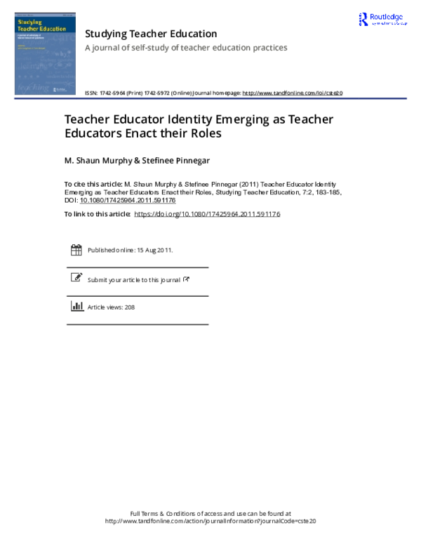 (PDF) Teacher Educator Identity Emerging as Teacher Educators Enact ...