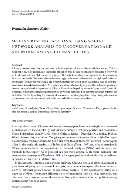 (PDF) Moving Beyond Factions: Using Social Network Analysis to Uncover ...