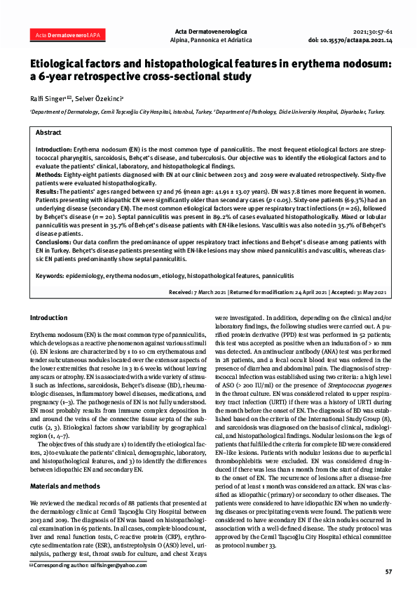(PDF) Etiological factors and histopathological features in erythema ...